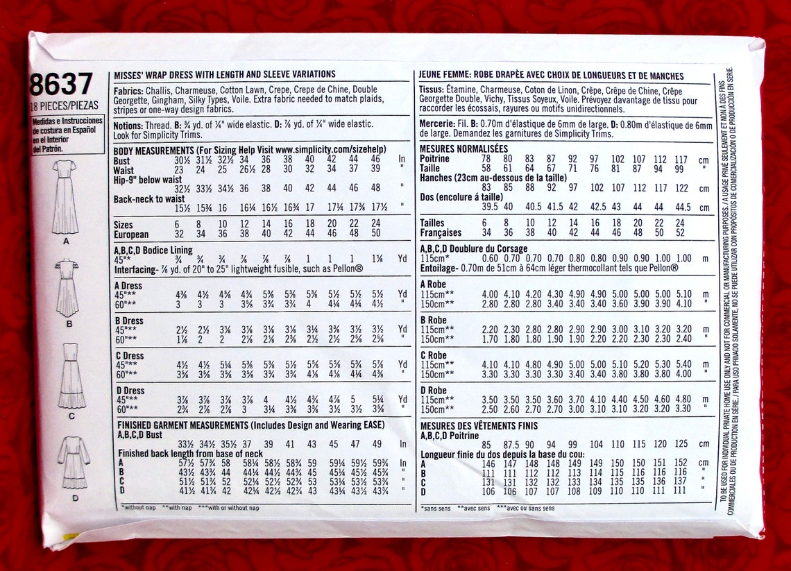 Simplicity Sewing Pattern 8637 Wrap & Tie Dress Ruffle - Etsy