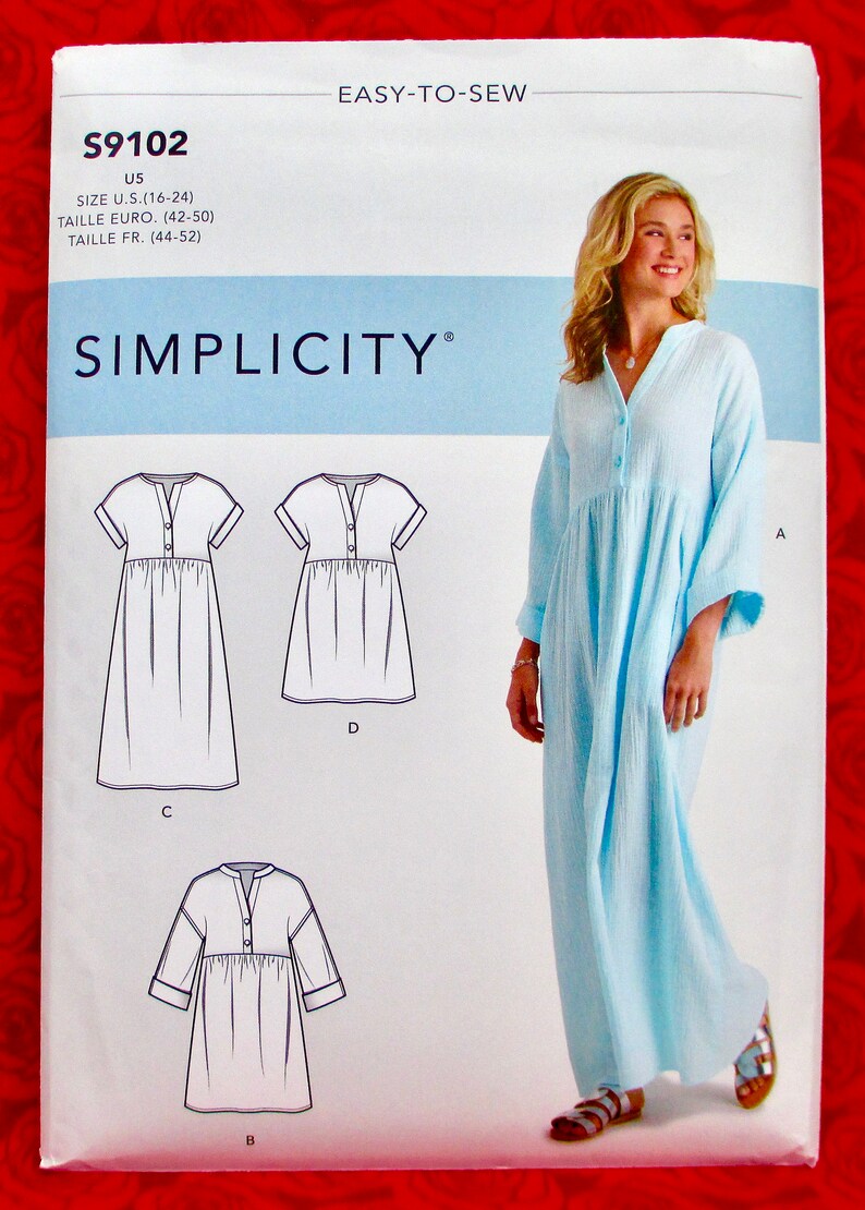 Simplicity Easy Sewing Pattern S9102 Caftan Dress Long & - Etsy