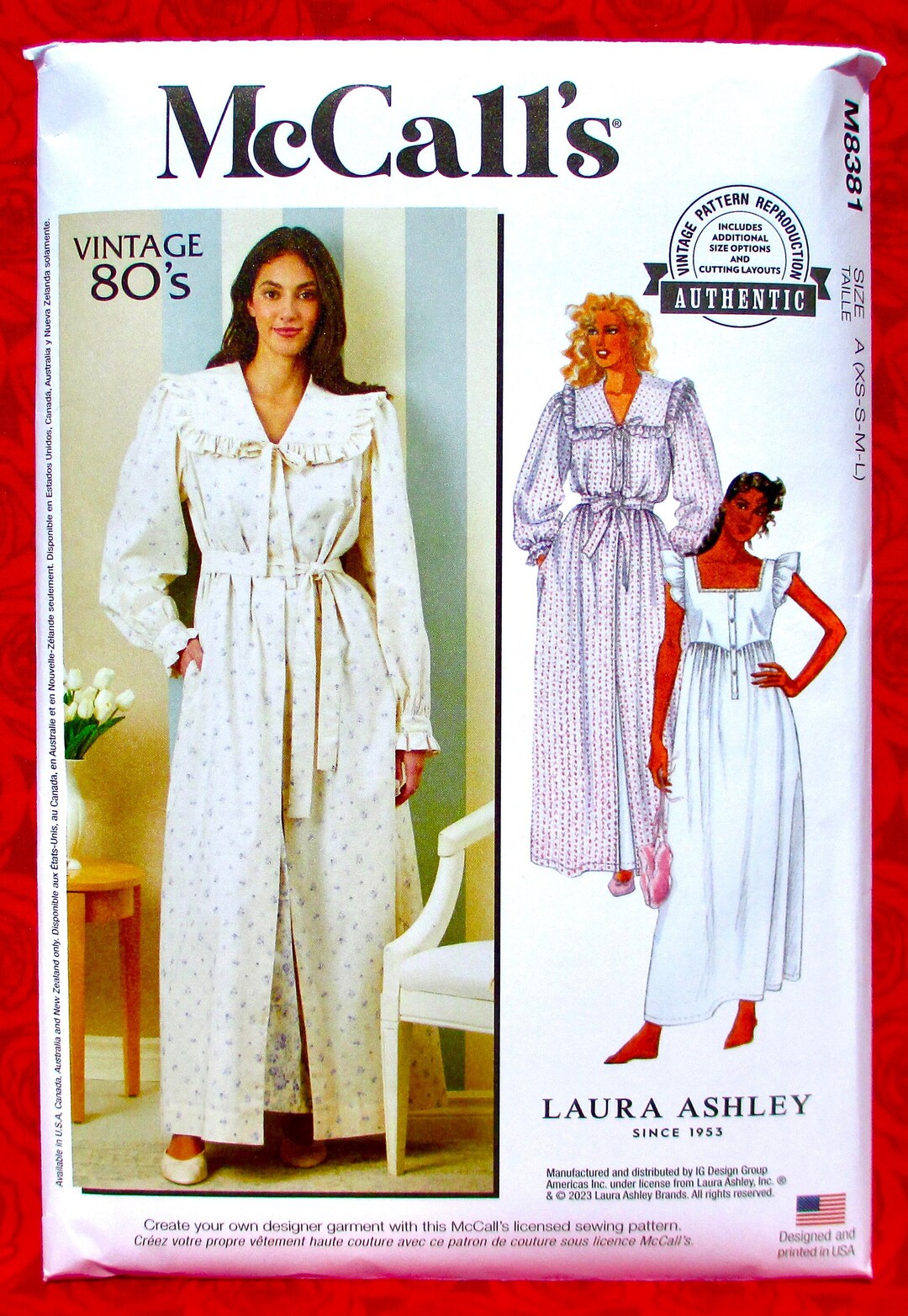 Mccall's Sewing Pattern M8381, Robe & Nightgown Set, Laura Ashley ...