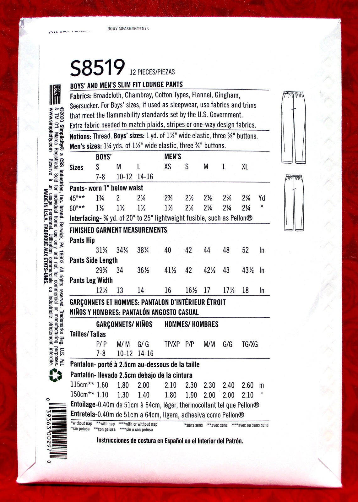 Simplicity Sewing Pattern S8519 Slim Fit Lounge Pants - Etsy