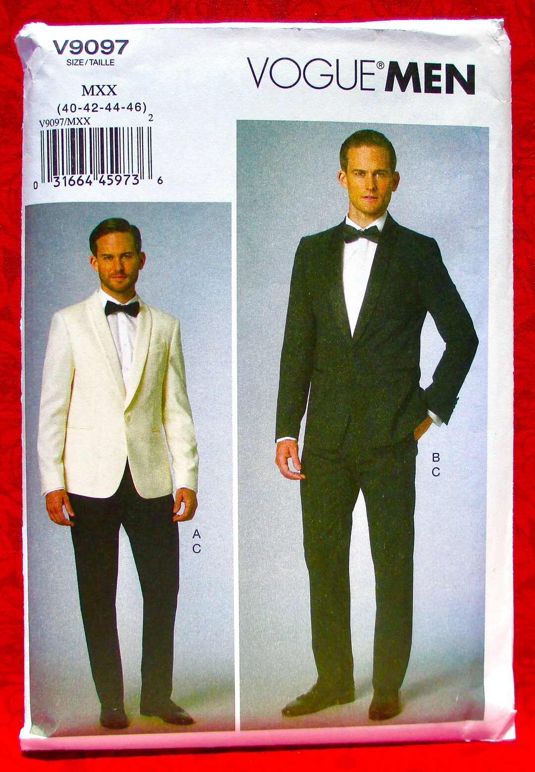 Vogue V9097 Sewing Pattern, Tuxedo Suit, Shawl Collar Jacket, Pants ...
