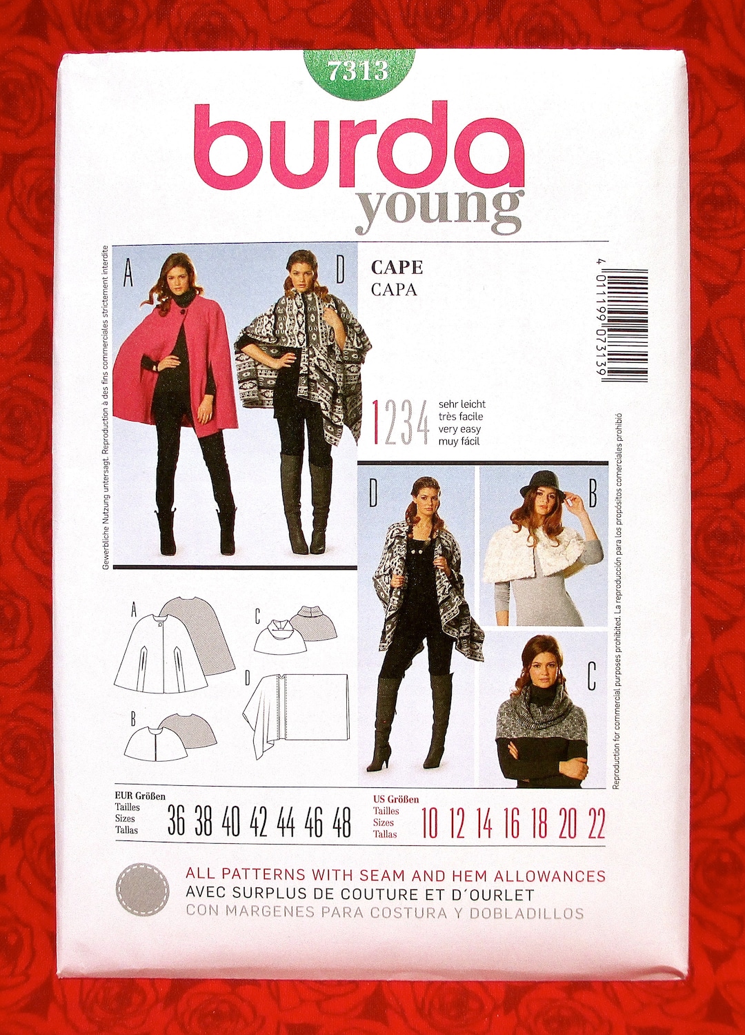 Burda 7313 Easy Sewing Pattern Cape, Wrap Shrug, Capelet, Fashion ...