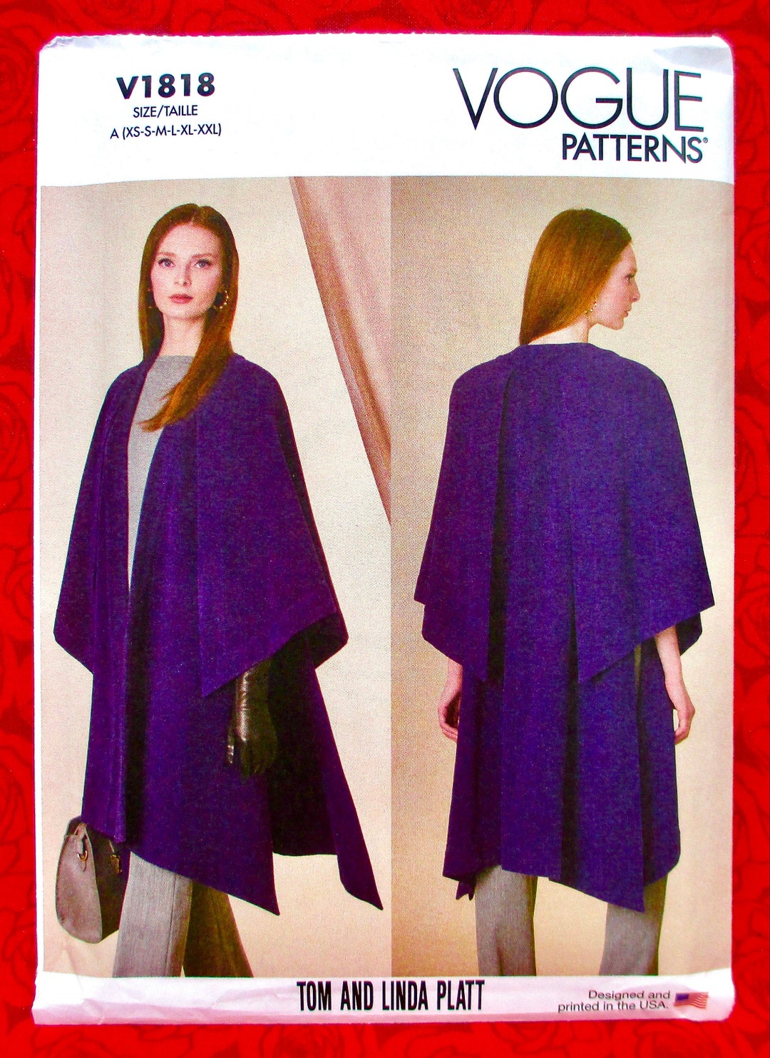 Vogue V1818 Sewing Pattern, Loose Fit Cape, Draped Wrap Cloak, Evening ...