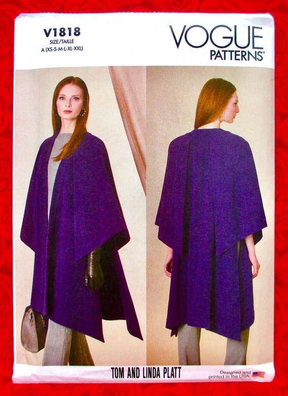 Vogue V1818 Sewing Pattern Loose Fit Cape Draped Wrap Cloak - Etsy