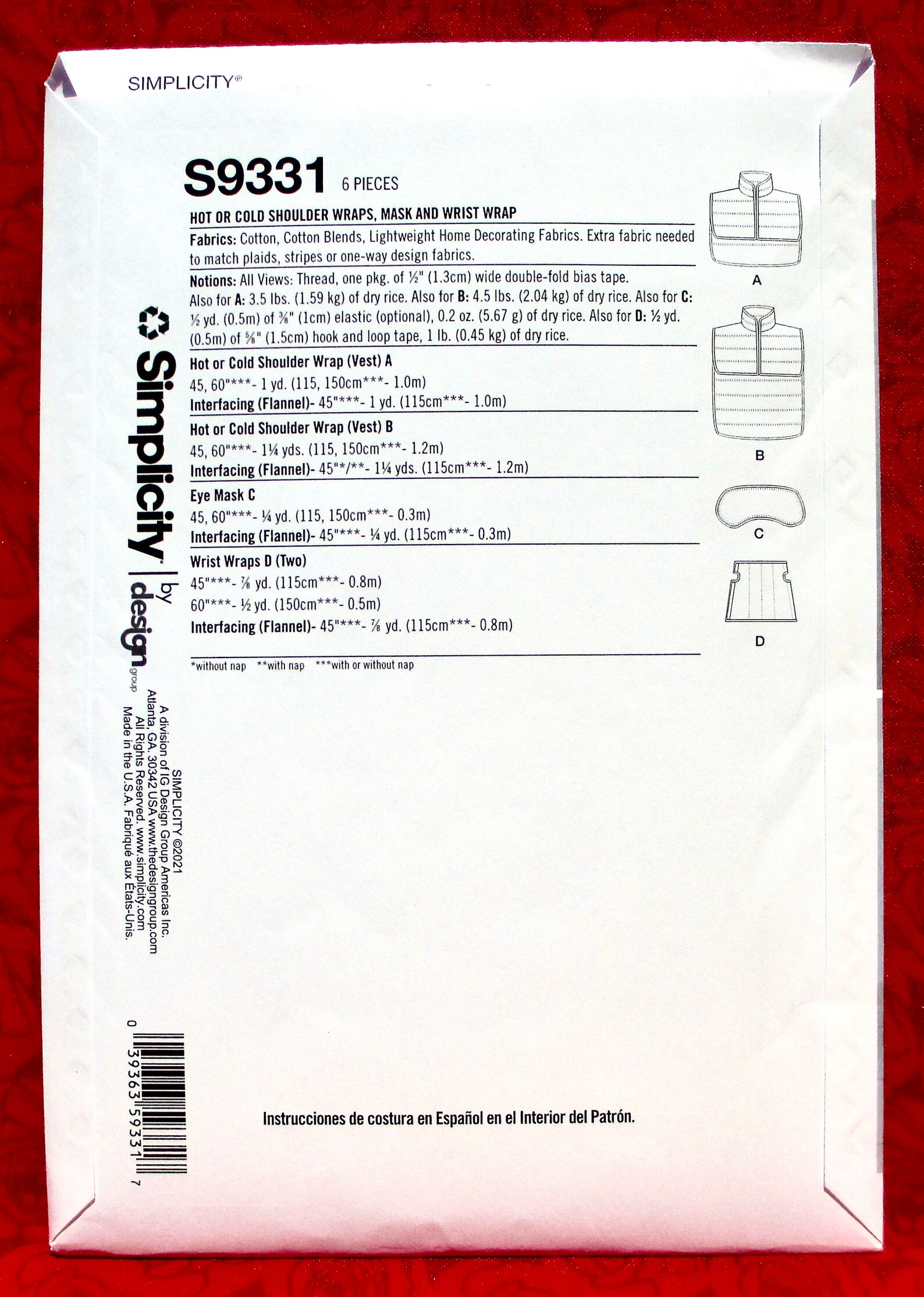 Simplicity Sewing Pattern S9331 Hot Cold Shoulder Pack Mask - Etsy