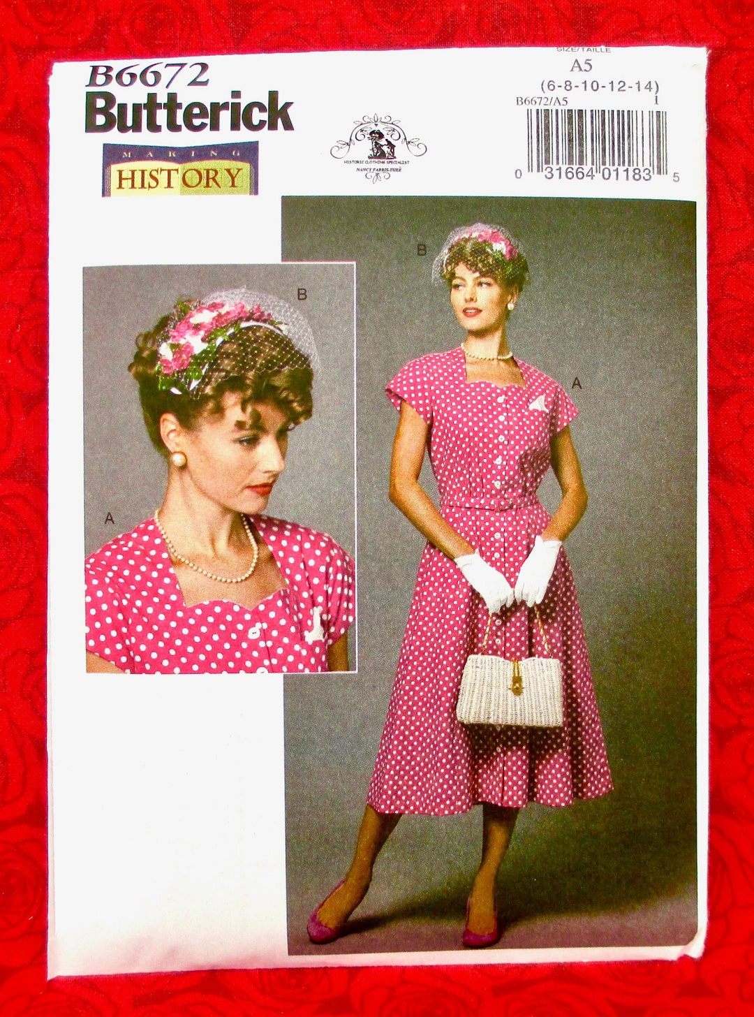 Butterick Sewing Pattern B6672 Button-front Dress, Hat, Retro 1950's ...