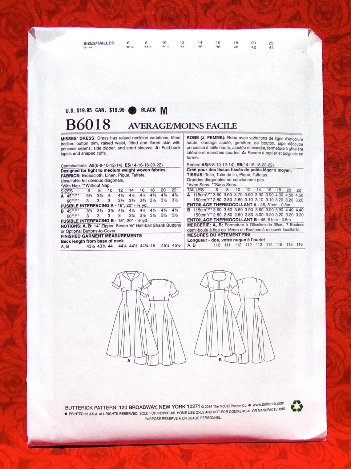 Butterick Sewing Pattern B6018 Dress Fitted Bodice Flared - Etsy