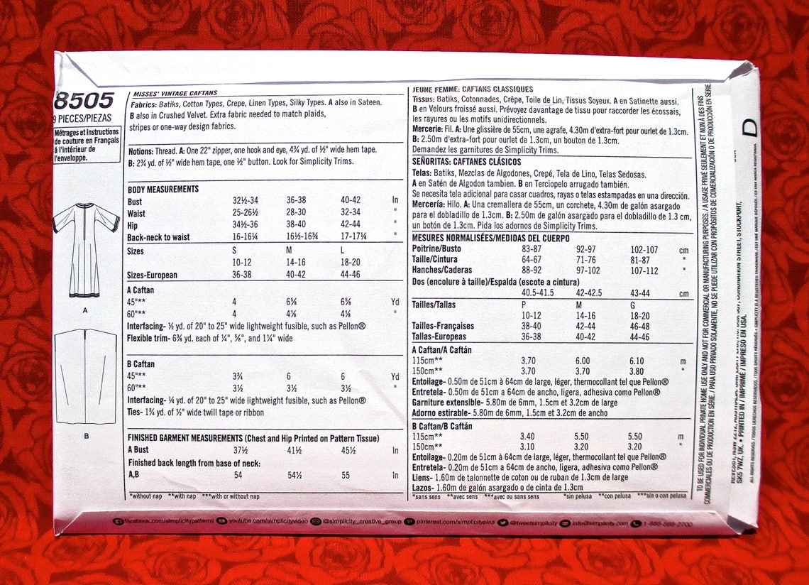 Simplicity Sewing Pattern 8505 Caftan Long Maxi Robes Casual | Etsy