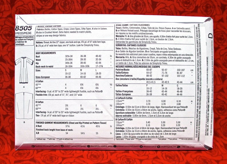 Simplicity Sewing Pattern 8505 Caftan Long Maxi Robes Casual | Etsy