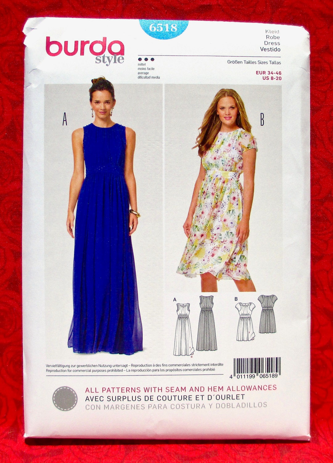 Burda Sewing Pattern 6518, Formal Evening Gown Dress, Gathered, Sheer ...