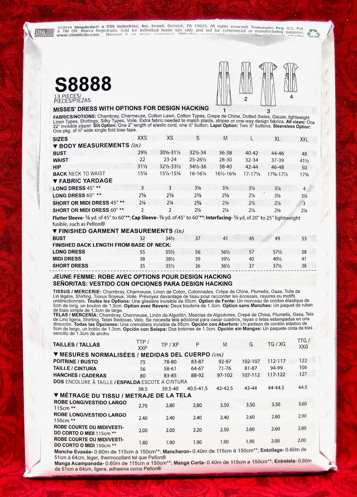 Simplicity Sewing Pattern S8888 Maxi Midi Short Dress | Etsy