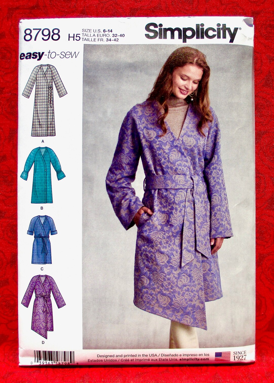 Simplicity Easy Sewing Pattern 8798 Wrap Coats, Raglan Sleeves, Tie ...