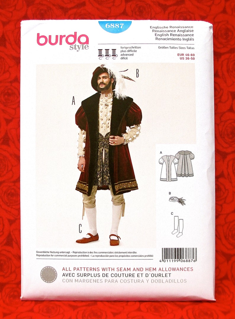 English Renaissance Henry VIII Costume Burda Sewing Pattern | Etsy