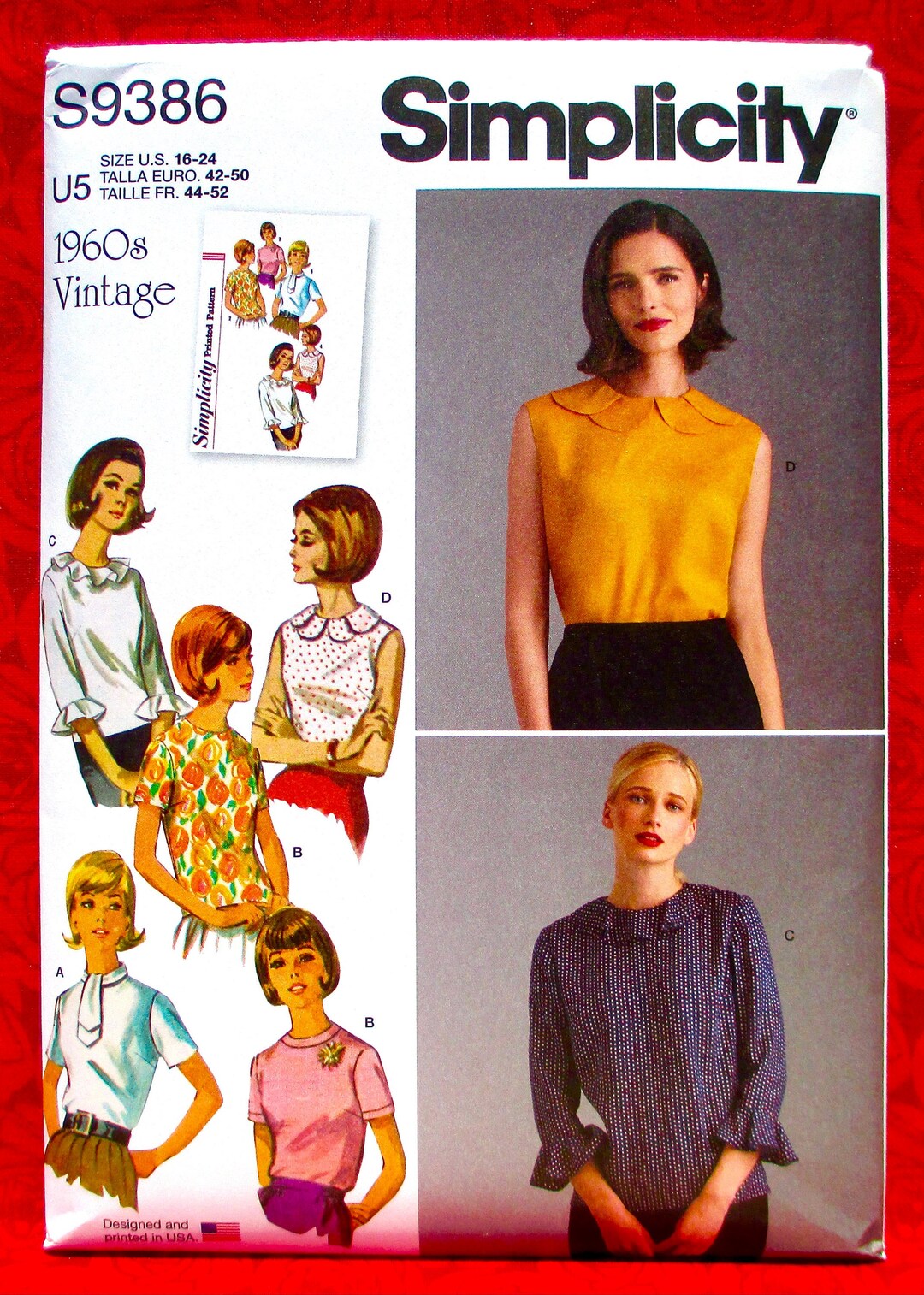 Simplicity Sewing Pattern S9386, 1960's Blouses, Short & Three Quarter ...