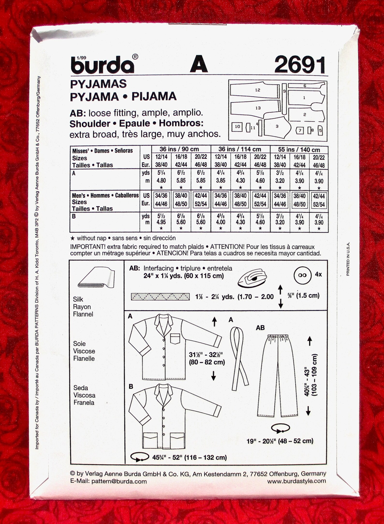 Burda Easy Sewing Pattern 2691 Pajamas Top Pants Sleepwear - Etsy UK