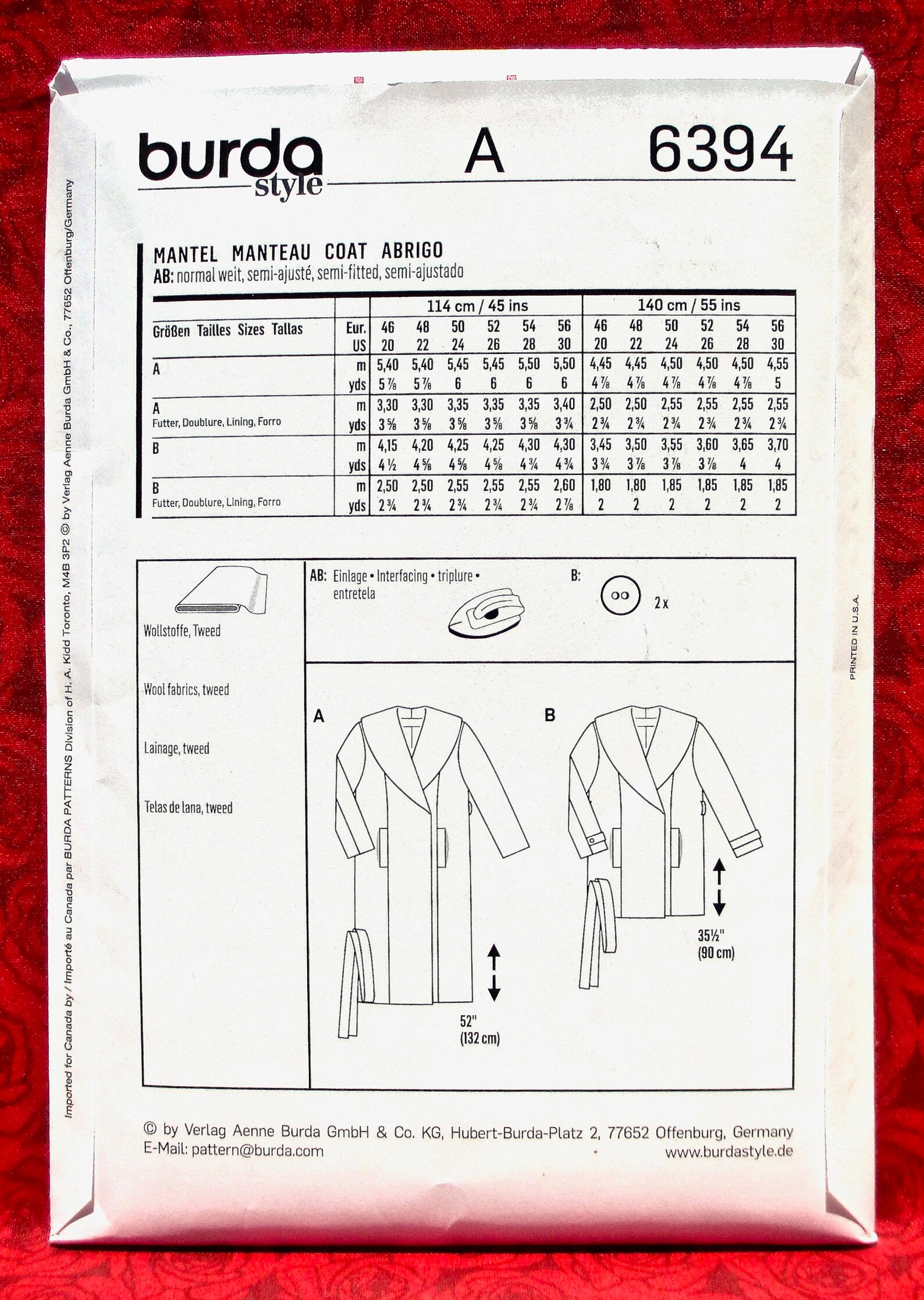 Burda Sewing Pattern 6394 Wrap Coat Shawl Collar Tie Belt | Etsy