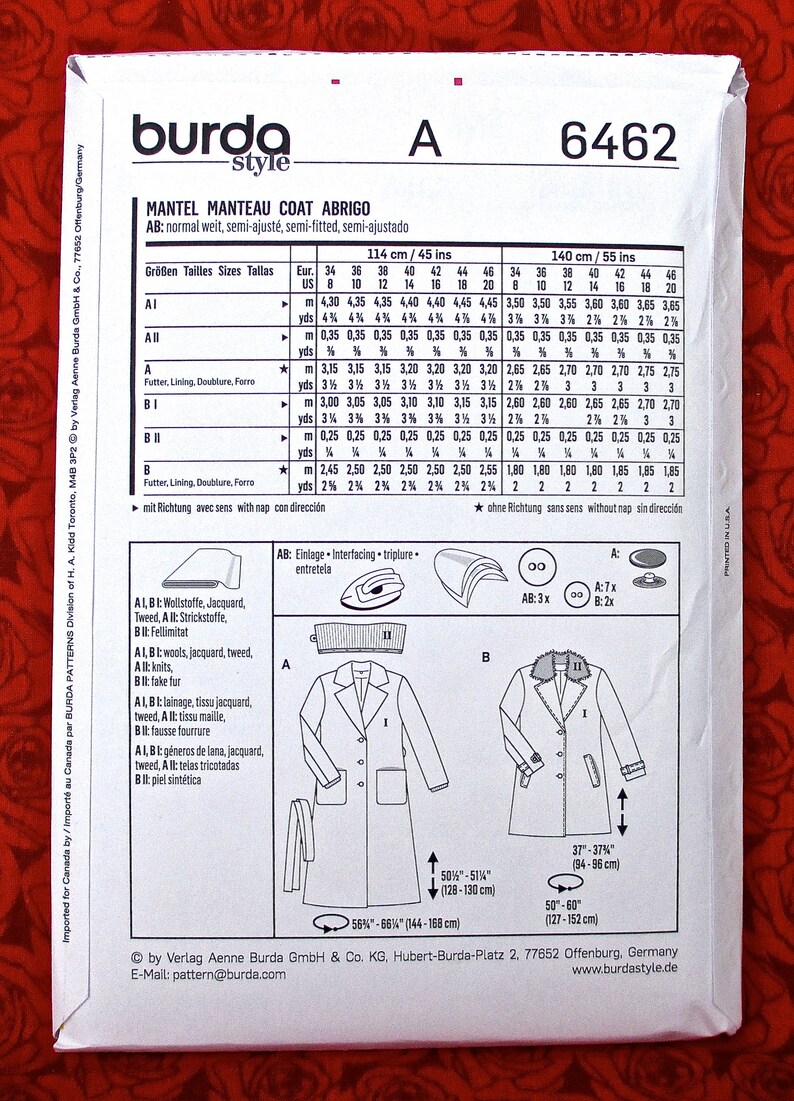 Burda Easy Sewing Pattern 6462 Button Front Coat Faux Fur | Etsy