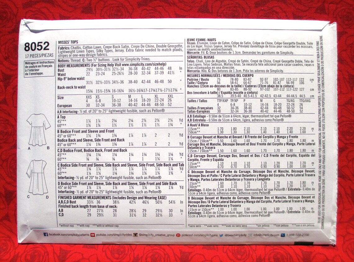 Simplicity Easy Sewing Pattern 8052 Loose Fit Tops Hi-lo Hem | Etsy