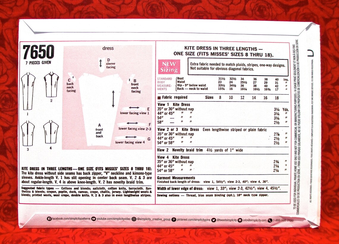 Simplicity Easy Sewing Pattern 7650 Kite Dress Casual - Etsy