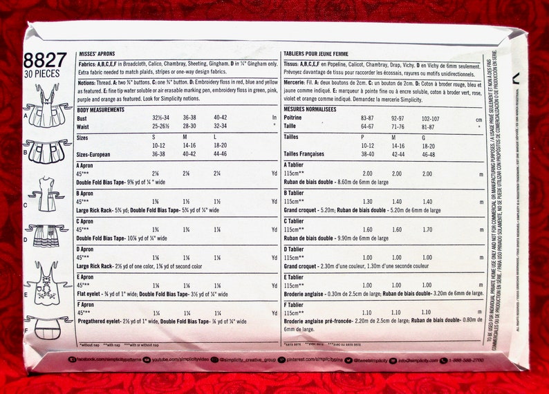 Simplicity Sewing Pattern 8827 Fancy Apron Full & Half | Etsy