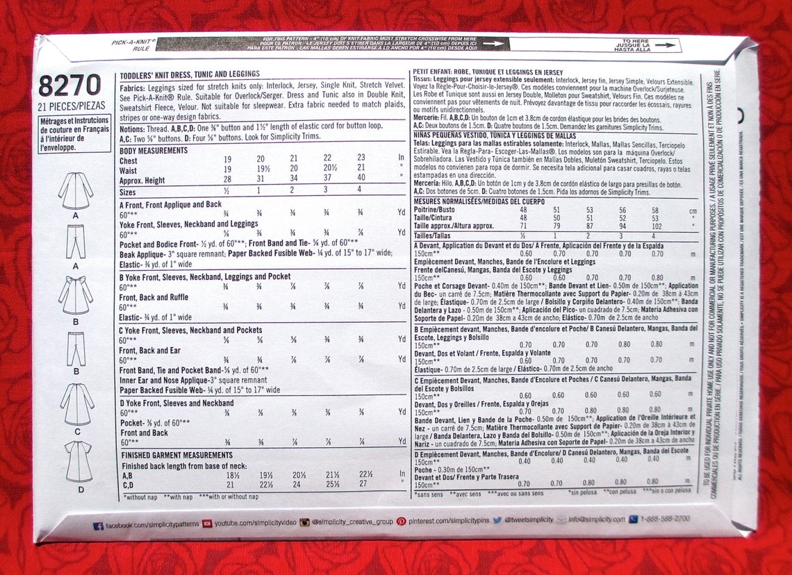 Simplicity Sewing Pattern 8270 Dress Tunic Leggings Penguin | Etsy