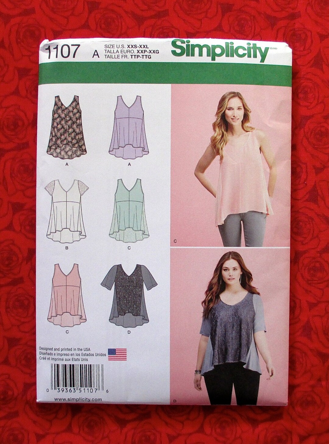 Simplicity Sewing Pattern 1107 Loose Fitting Tops, Hi Lo Hemline, Sizes ...
