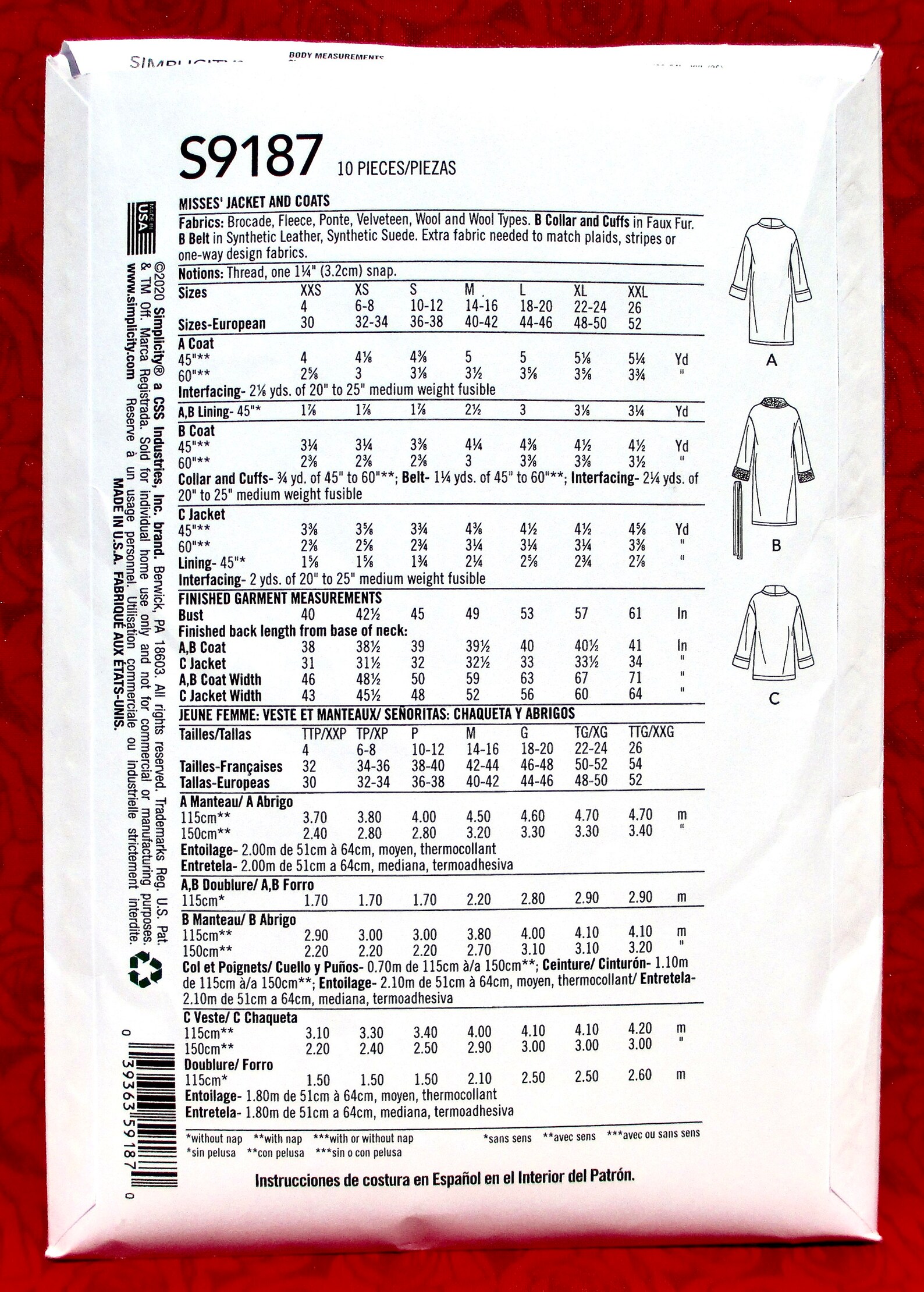 Simplicity Sewing Pattern S9187 Loose Fit Coat Jacket Shawl - Etsy