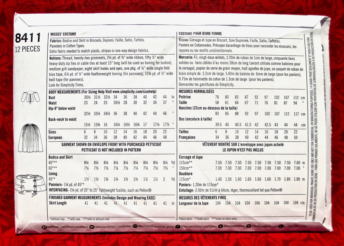 Simplicity 8411 Sewing Pattern 1700's Two-piece Gown - Etsy