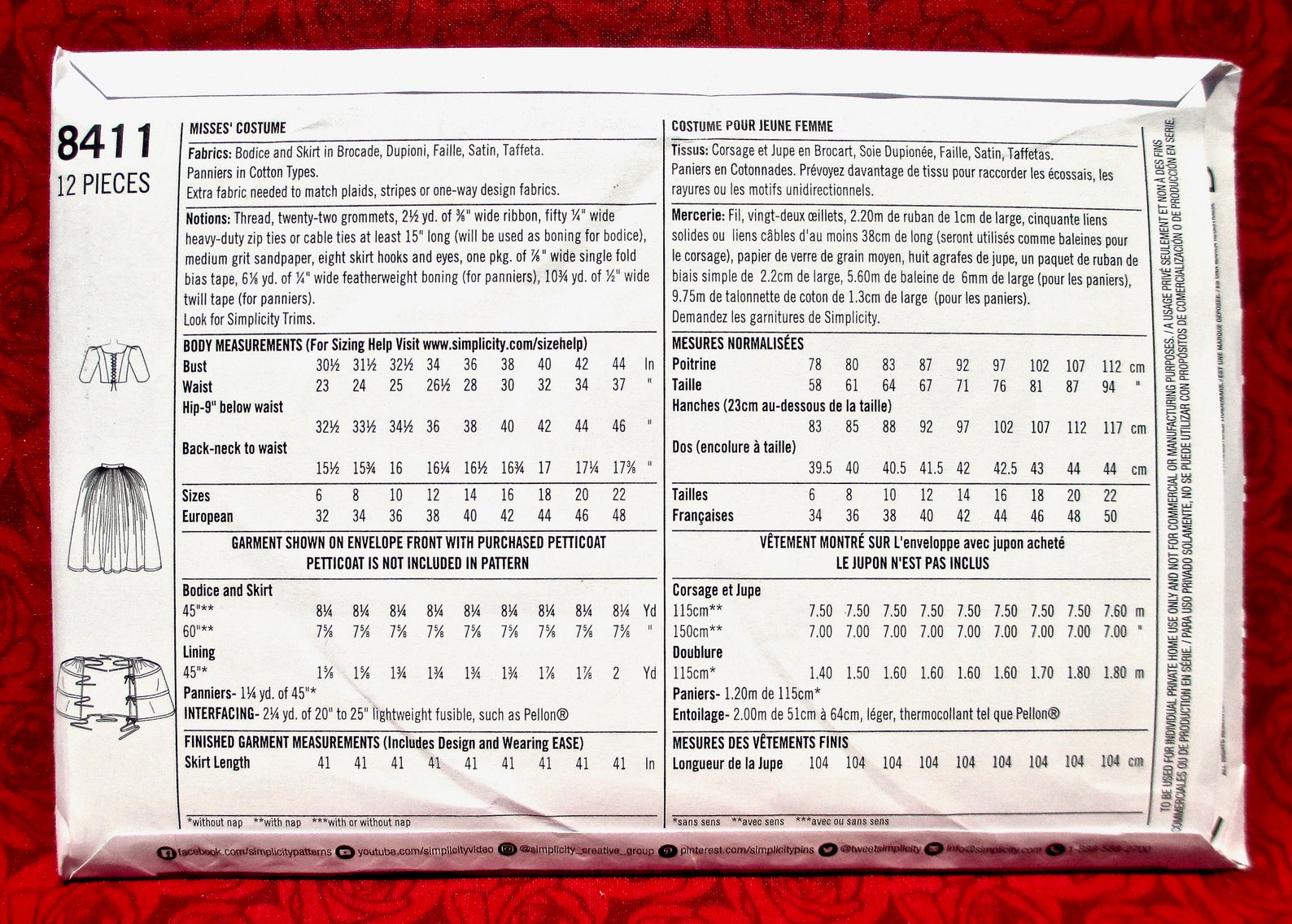 Simplicity 8411 Sewing Pattern 1700's Two-piece Gown - Etsy