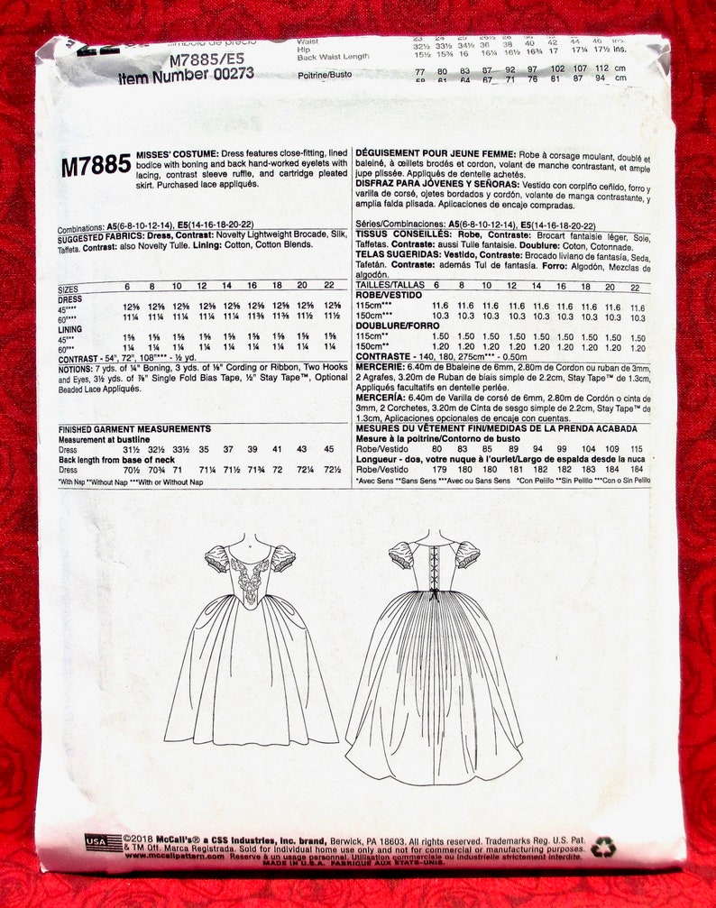 Mccall's Sewing Pattern M7885 Georgian Gown off Shoulder | Etsy