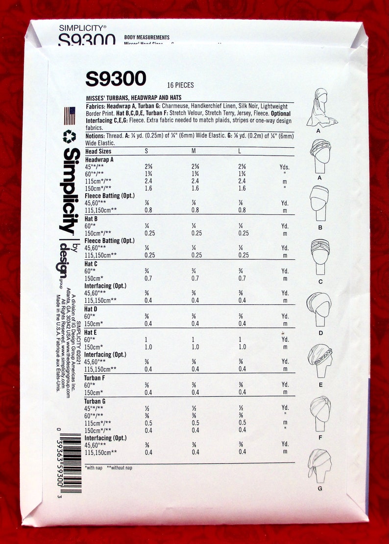 Simplicity Sewing Pattern S9300 Turban Head Wrap Hat Cap - Etsy