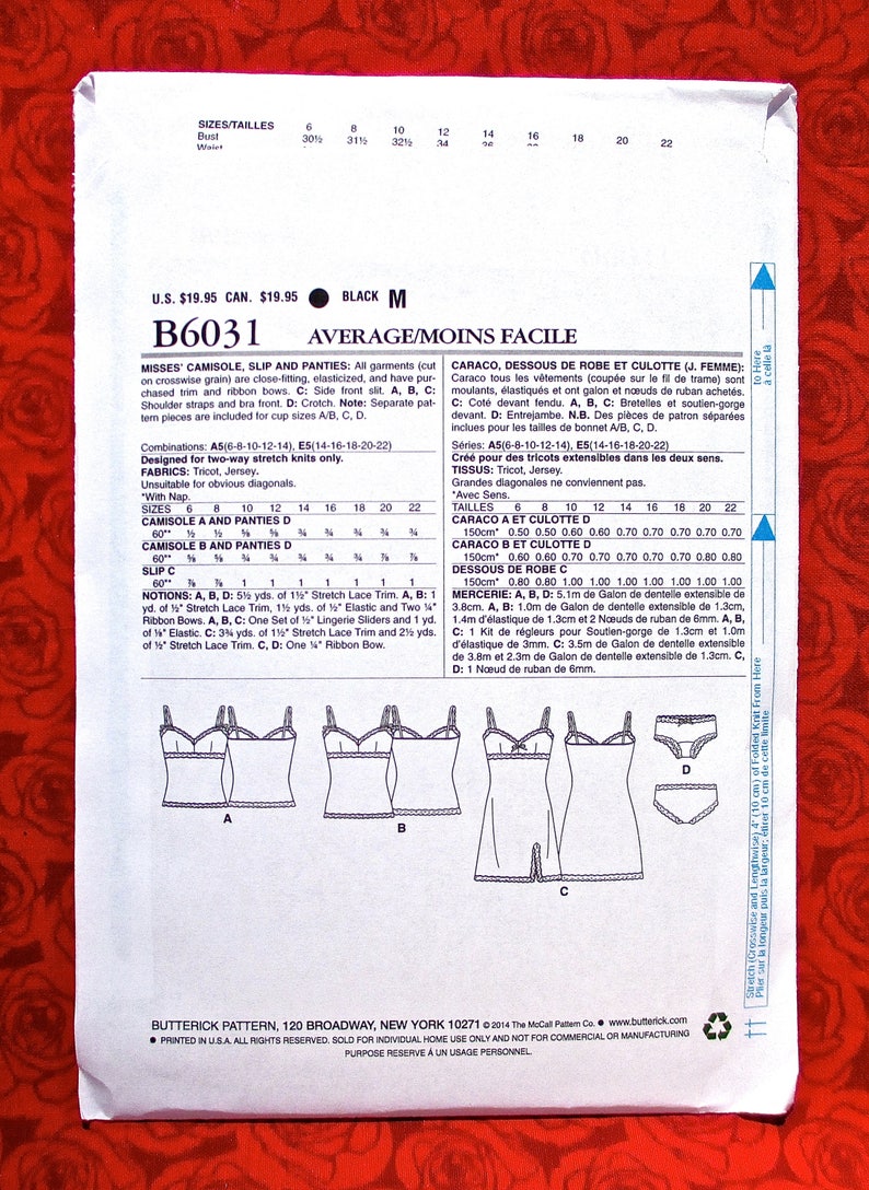Butterick Sewing Pattern B6031 Camisole Slip Panties Lace - Etsy