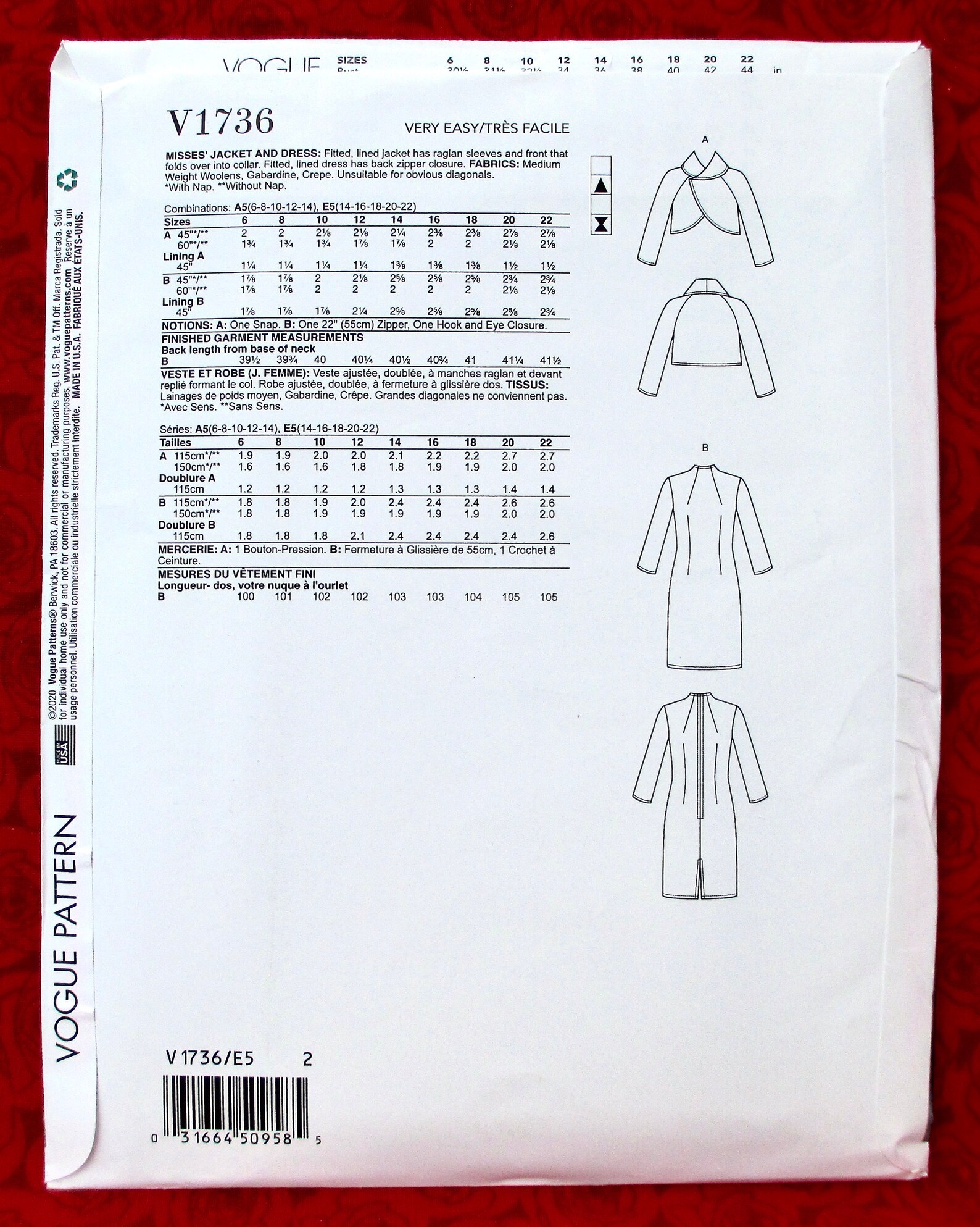 Vogue Sewing Pattern V1736 Long Sleeve Sheath Dress Crop - Etsy