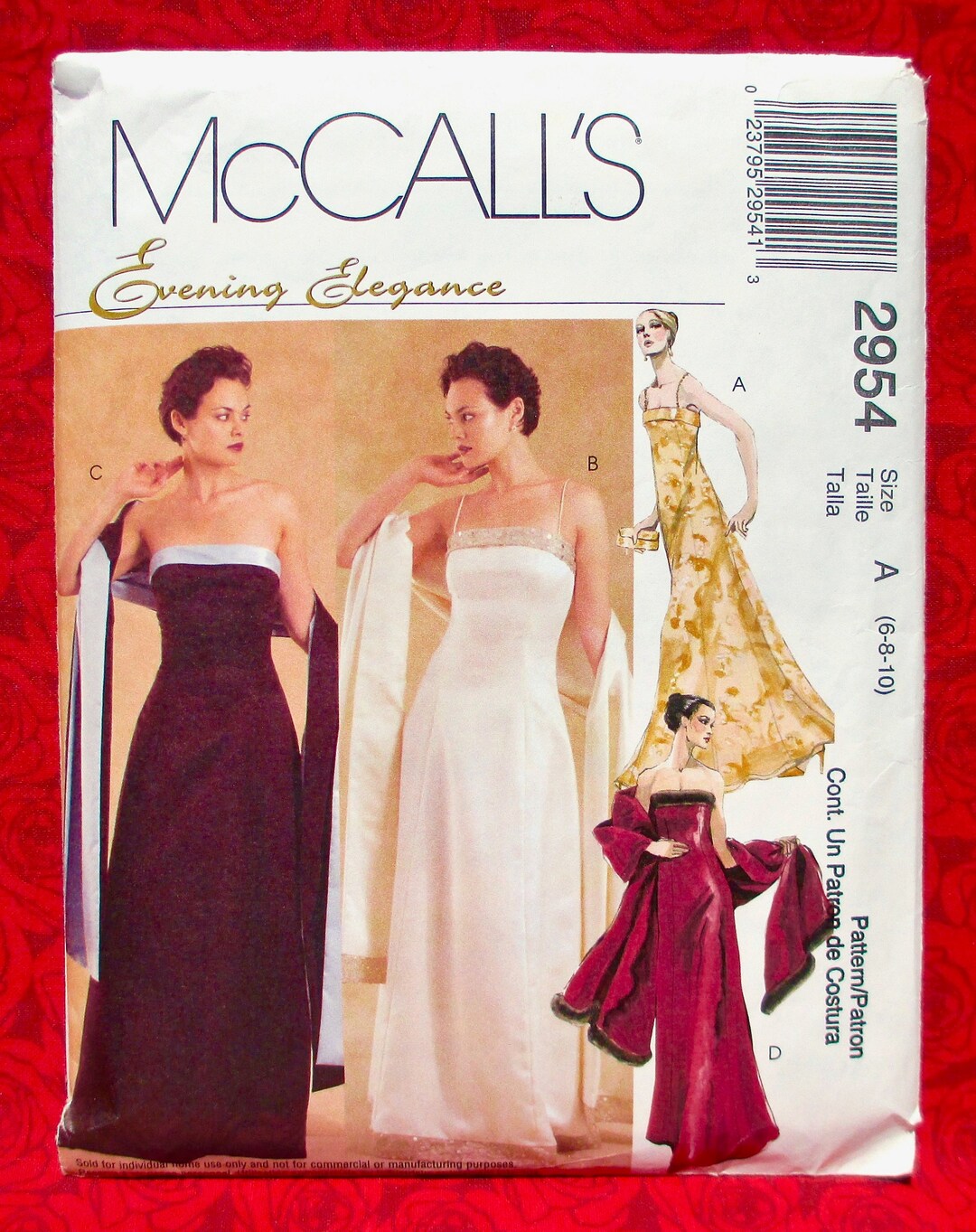 Mccall's Sewing Pattern 2954 Special Occasion Dress, Formal Gown, Wrap ...