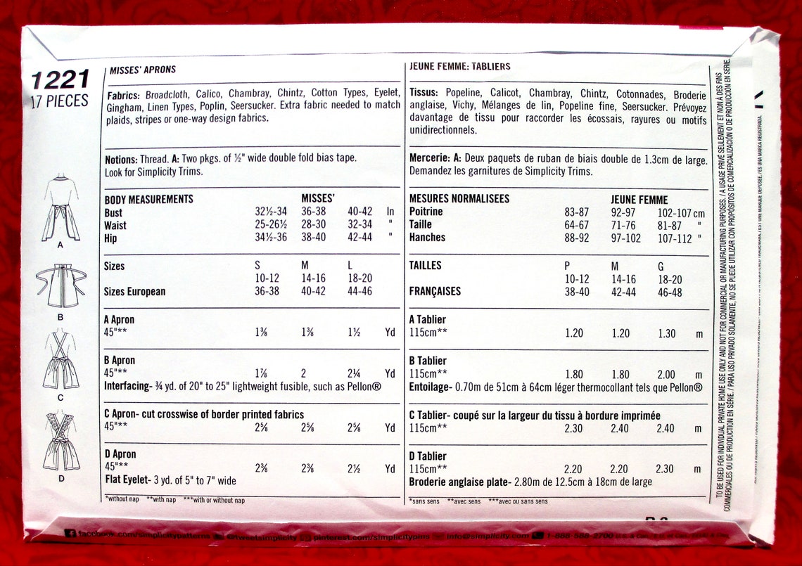 Simplicity Sewing Pattern 1221 Aprons Ruffled Pinafore | Etsy