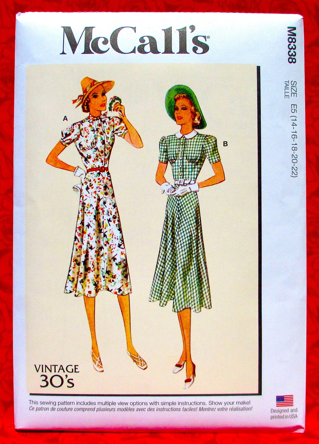 Mccall's Sewing Pattern M8338, 1930's Shirtwaist Dress, Short Long ...