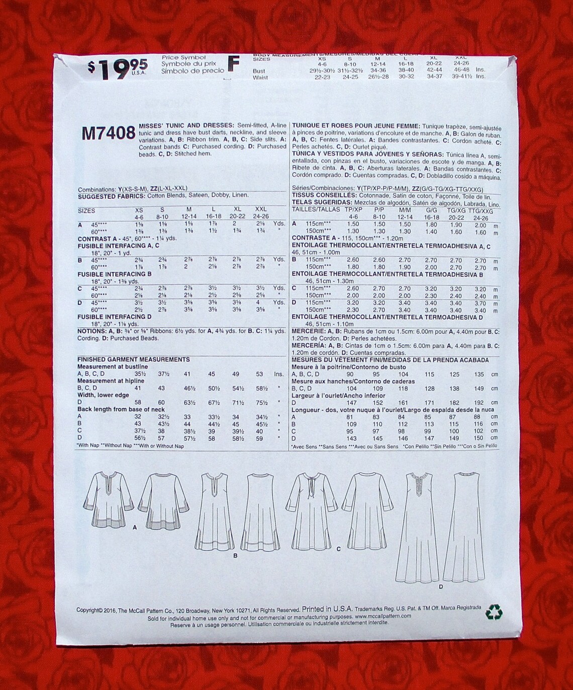 Mccall's Sewing Pattern M7408 Tunic Top Dress Maxi | Etsy