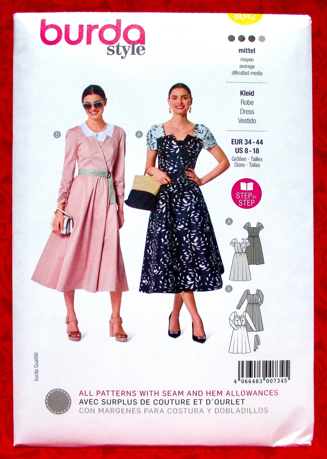 Burda Sewing Pattern 6042 Shirtwaist Dress, Short Long Sleeve, Sizes 8 ...