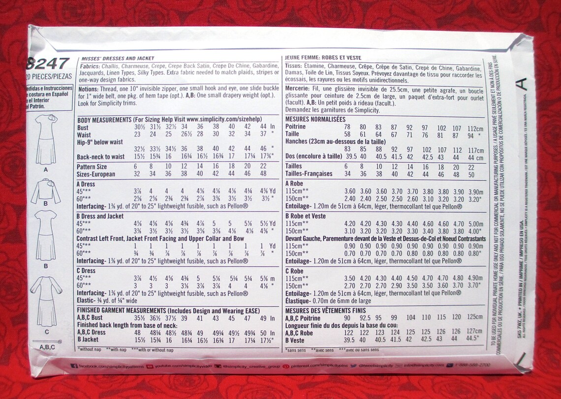 Simplicity Sewing Pattern 8247 1930's Dress Short Jacket - Etsy