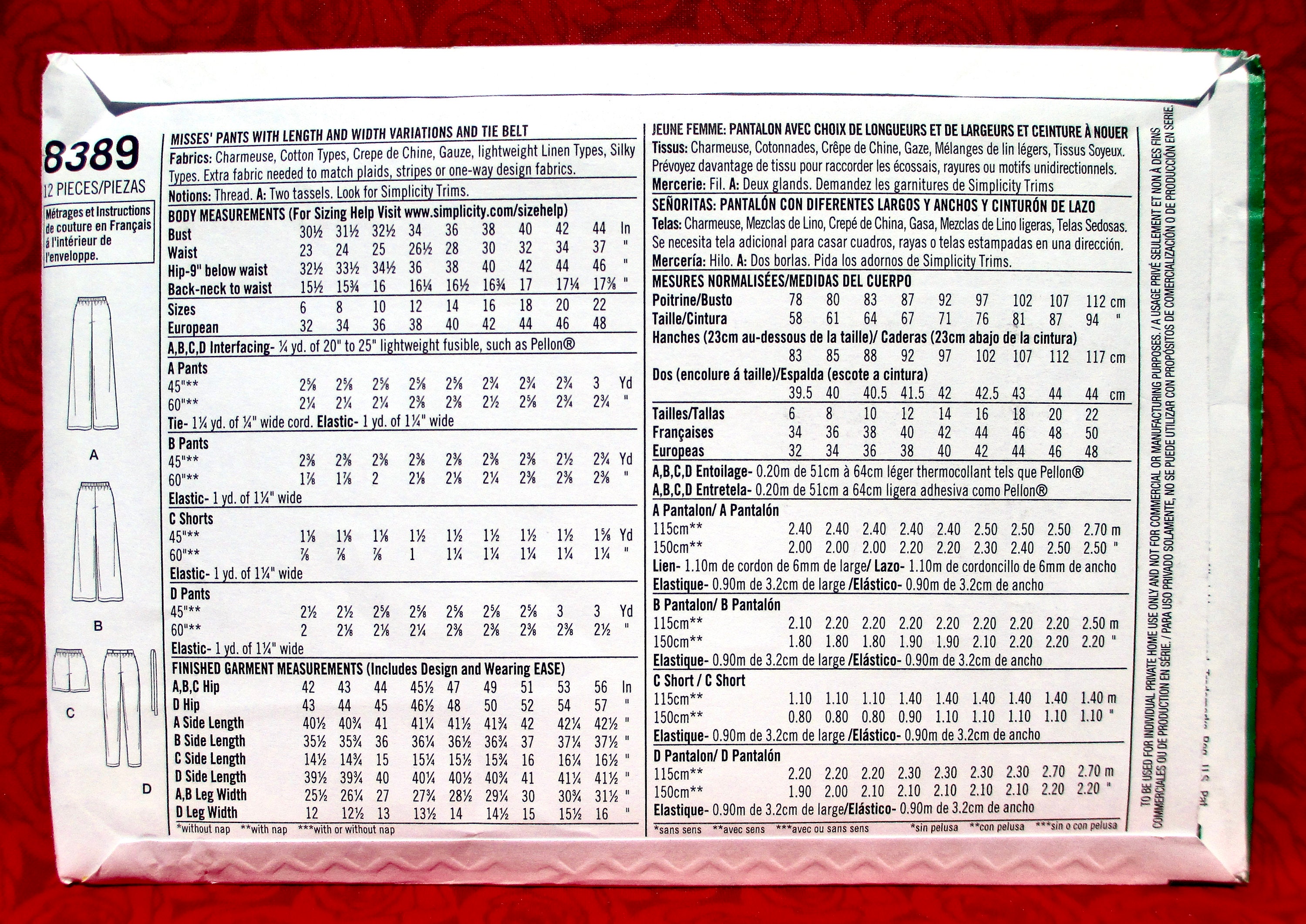 Kits & How To Sewing & Needlecraft Sewing Simplicity 8389 Sewing ...