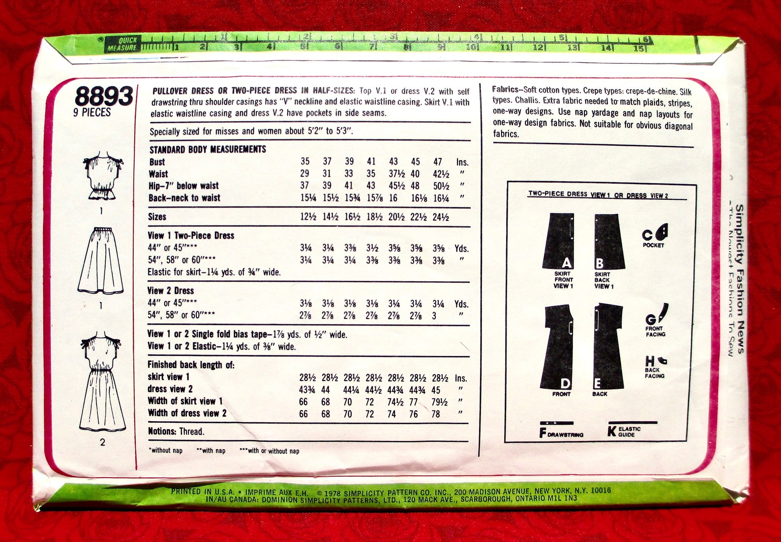 Simplicity Sewing Pattern 8893 Pullover V-neck Dress Top & | Etsy