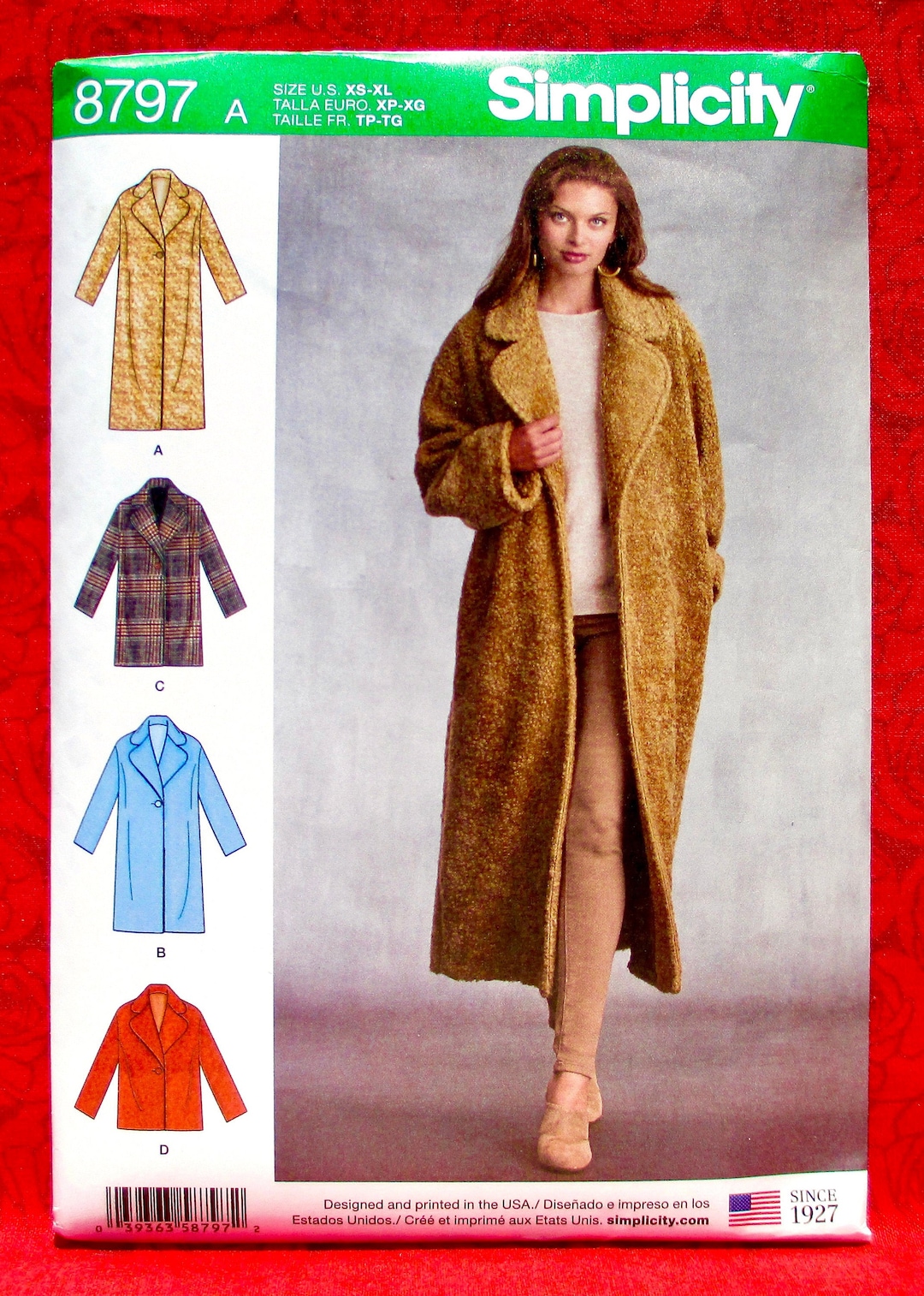 Simplicity Sewing Pattern 8797 Coat, Loose Fitting, Notched Lapels ...