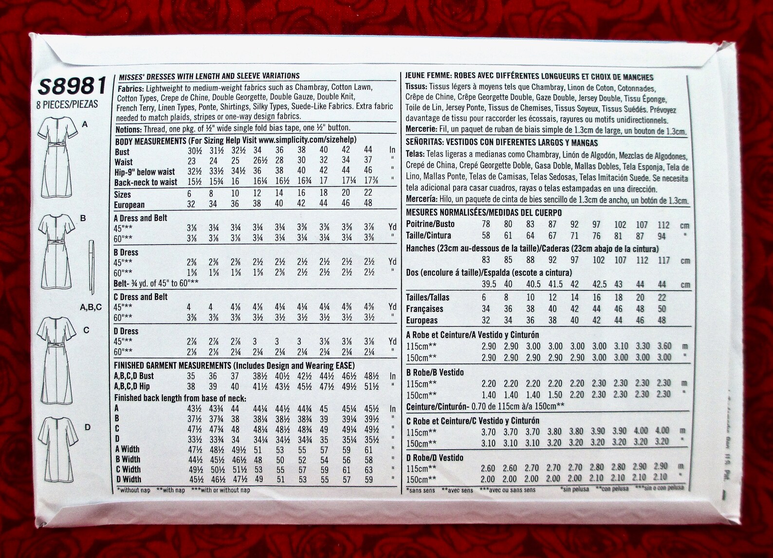 Simplicity Easy Sewing Pattern S8981 Pullover Dress Obi Tie | Etsy