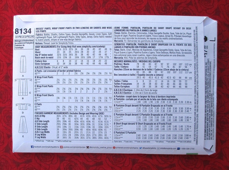 Simplicity Easy Sewing Pattern 8134 Pants Wrap Front - Etsy
