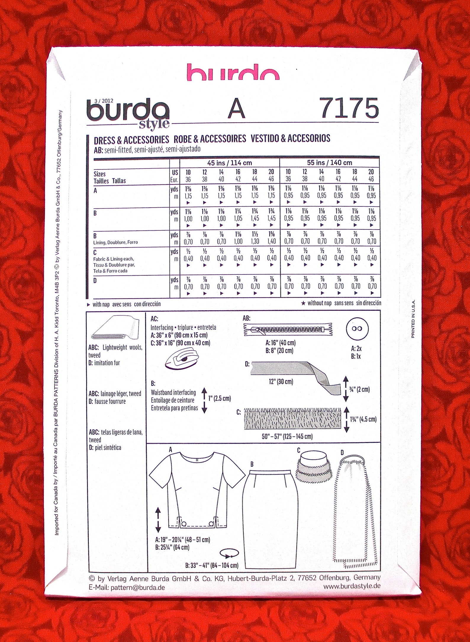 Burda Sewing Pattern 7175 2-piece Dress Fur Hat Stole Wrap - Etsy
