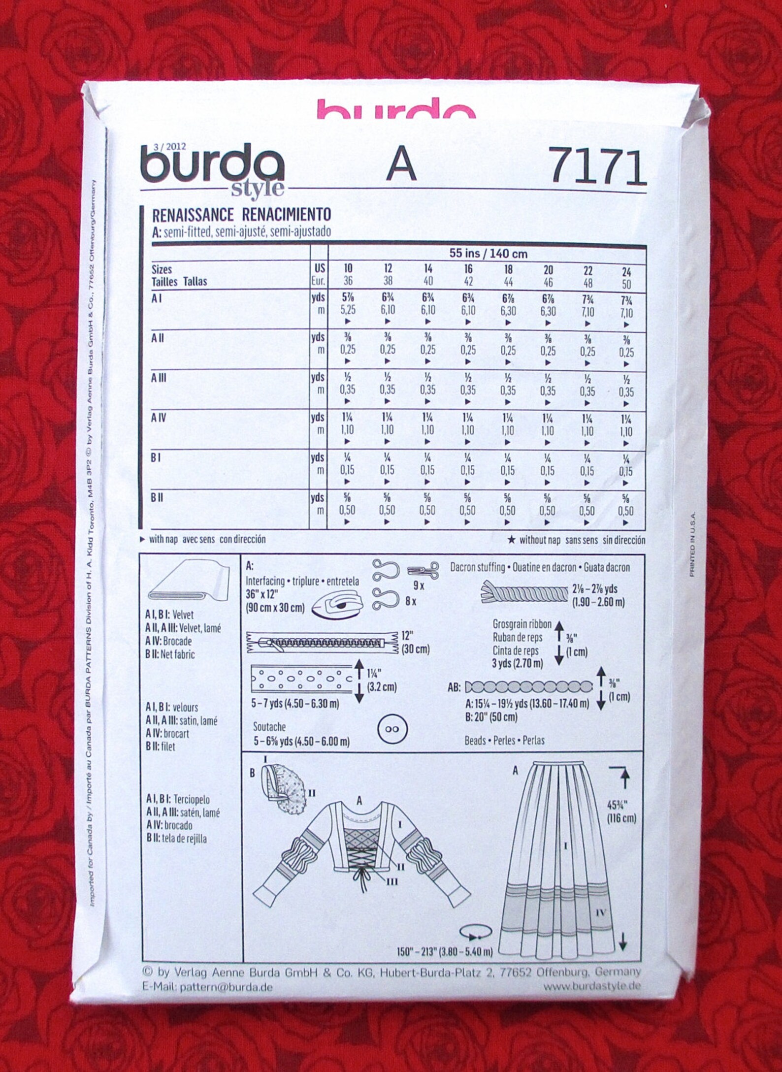 Burda Sewing Pattern 7171 Renaissance 2-piece Gown Snood - Etsy