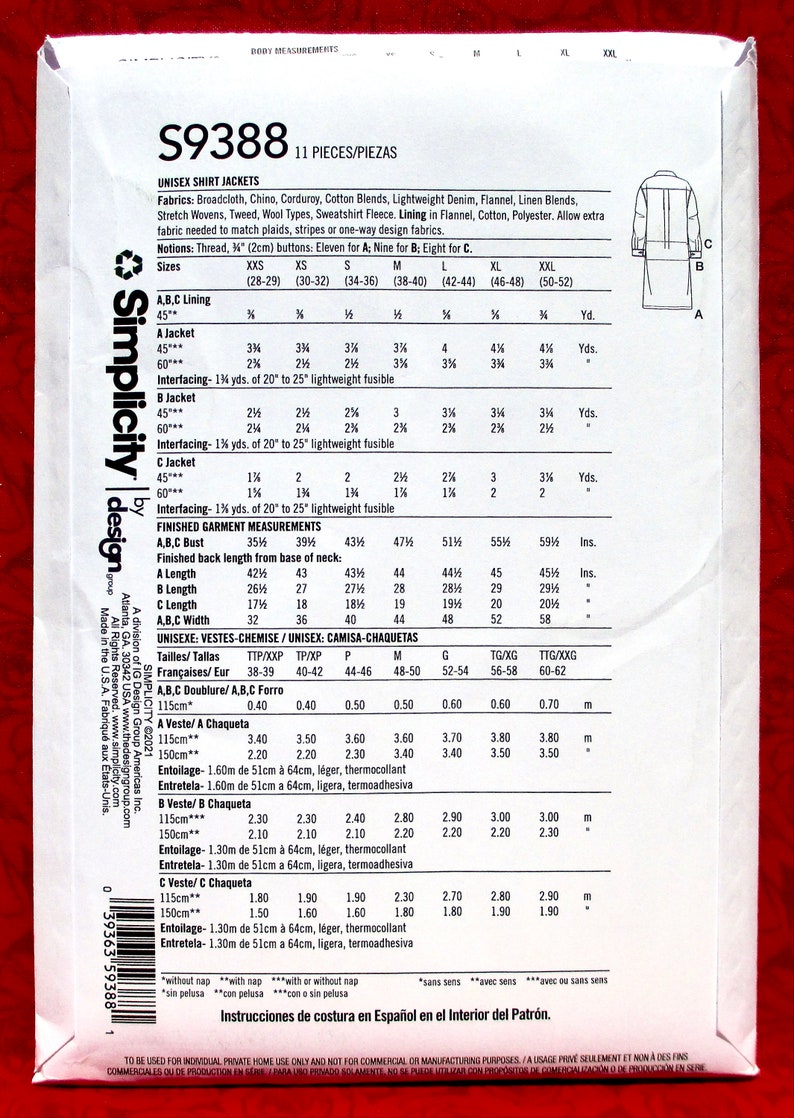 Simplicity Sewing Pattern S9388 Coat, CPO Shirt Jacket Overshirt, Sizes ...