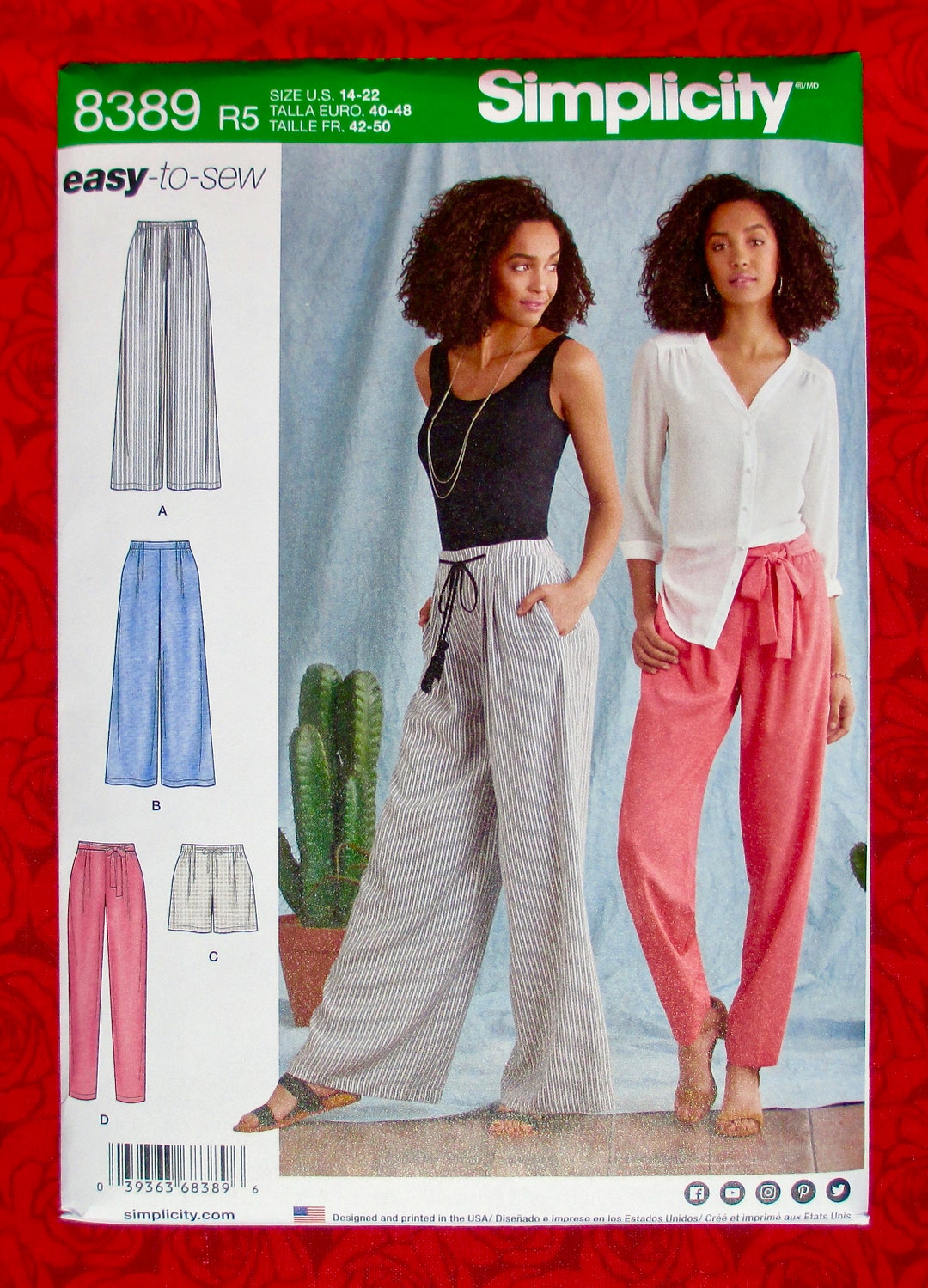 Simplicity Easy Sewing Pattern 8389 Long Pants, Pull-on, Shorts, Tie ...