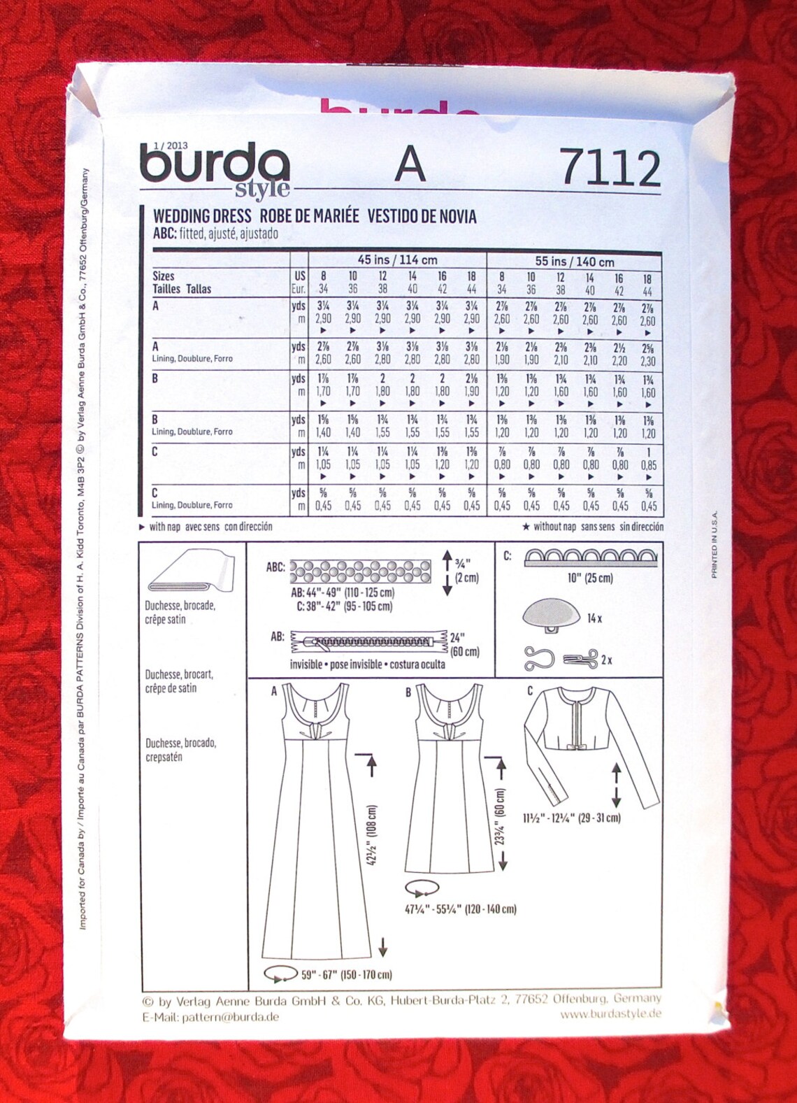 Burda Sewing Pattern 7112 Bridal Gown Jacket Empire Waist | Etsy