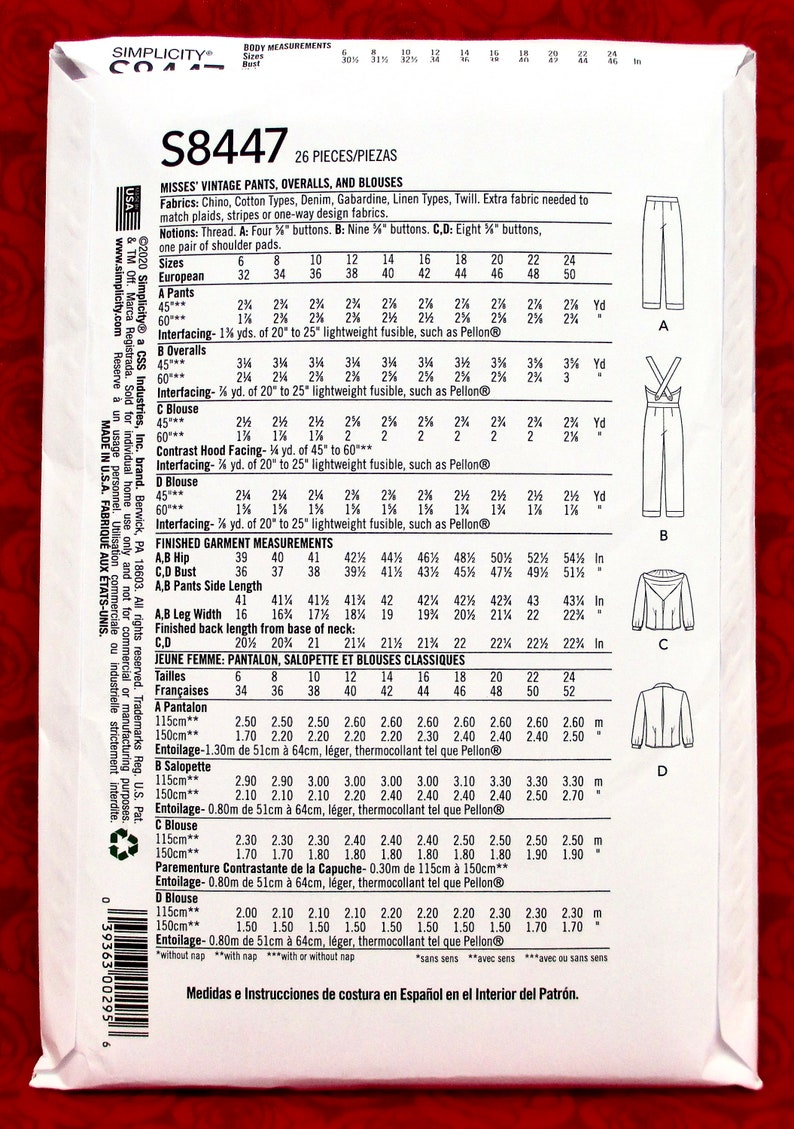 Simplicity Sewing Pattern S8447 1940's Retro Overalls | Etsy